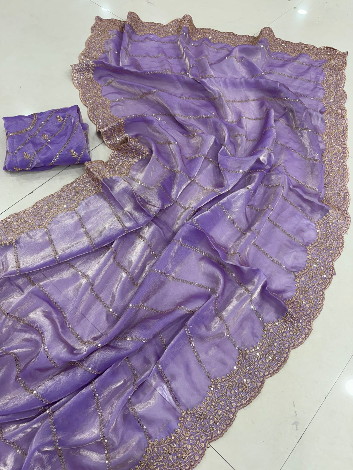 Premium Fendy Satin Sequence Embroidery Work Saree with Running Blouse ...